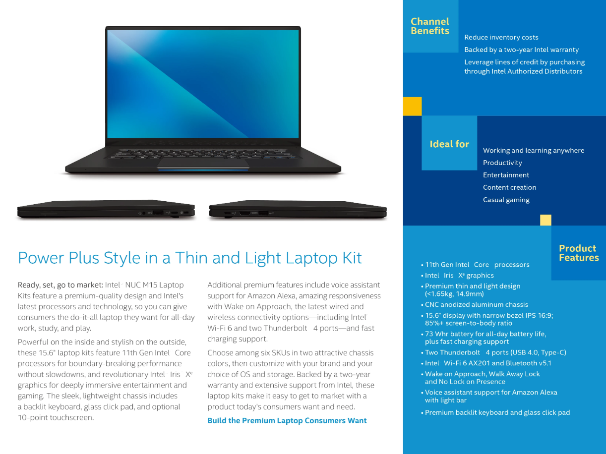 Intel NUC M15 Laptop Kit, LCD 15" Full HD Touchscreen Black, CPU i7, 16 ...